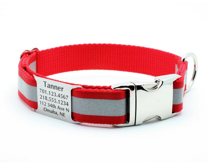 Reflective Dog Collar With Built-in Laser Engraved Personalized ...