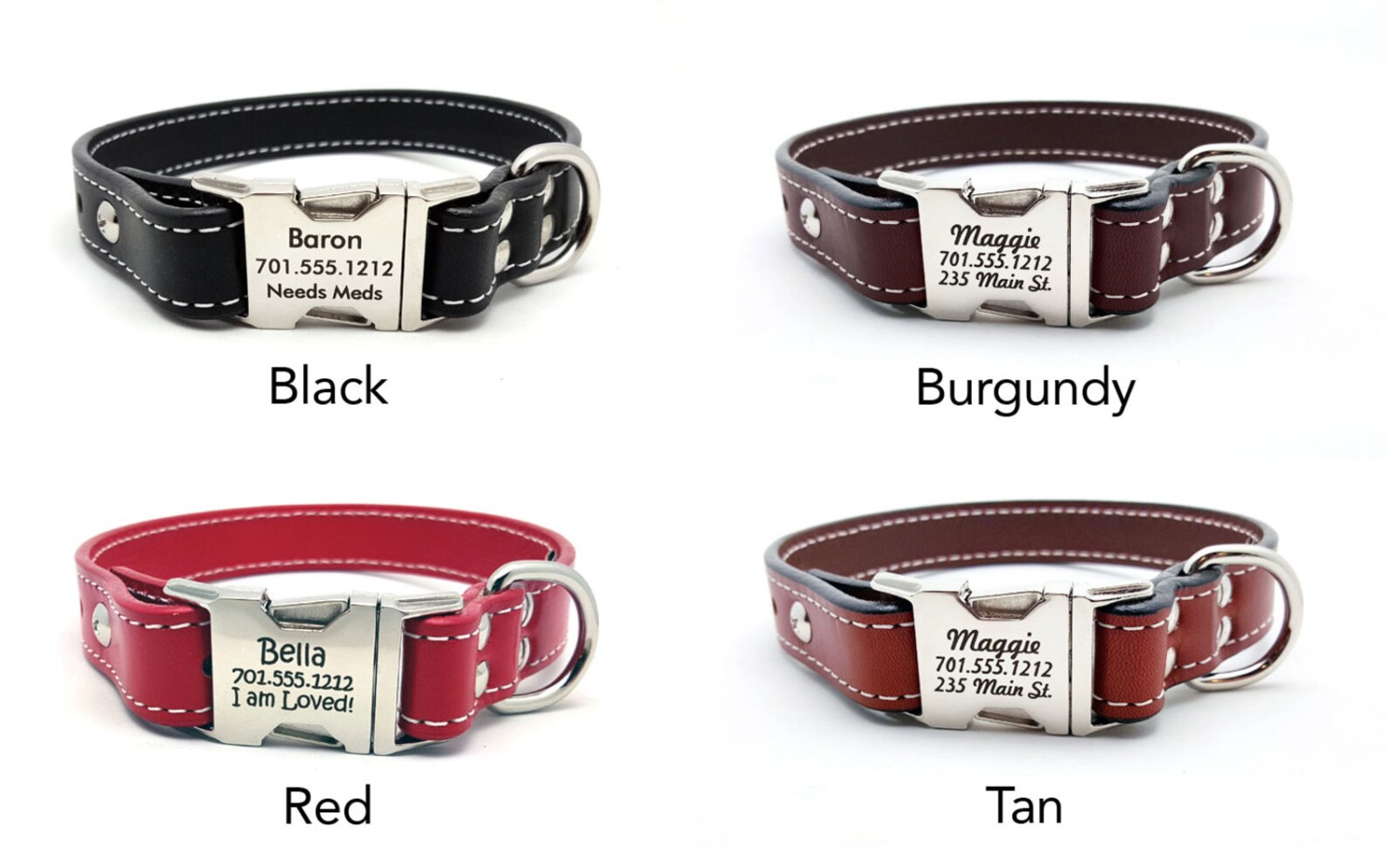 Leather Collar with Laser Engraved Personalized Side Release | Etsy