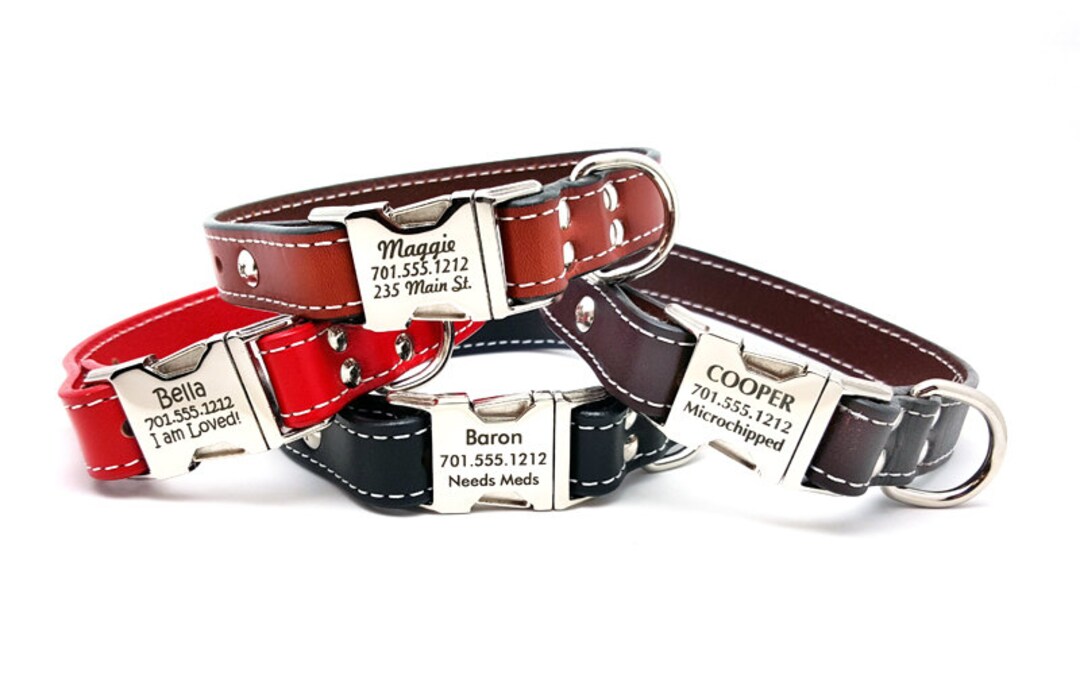 Leather Collar With Laser Engraved Personalized Side Release - Etsy