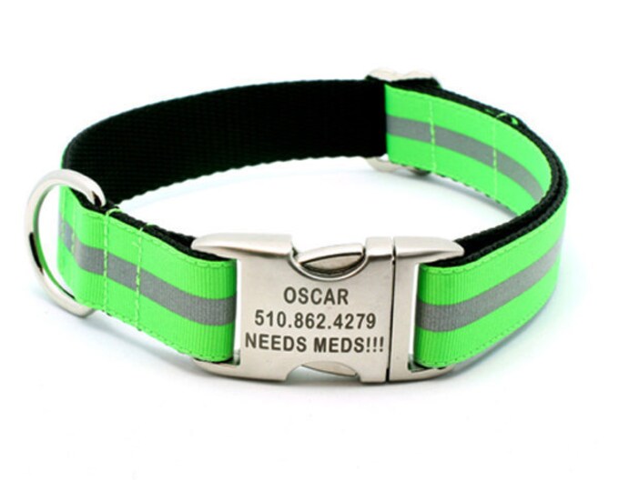 Reflective Dog Collar With Laser Engraved Personalized Buckle - NEON ...