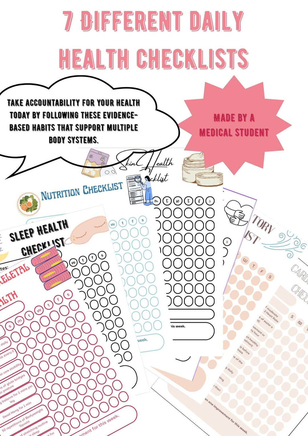 Daily Health Checklist Printable | Holistic Wellness Habit Tracker PDF ...