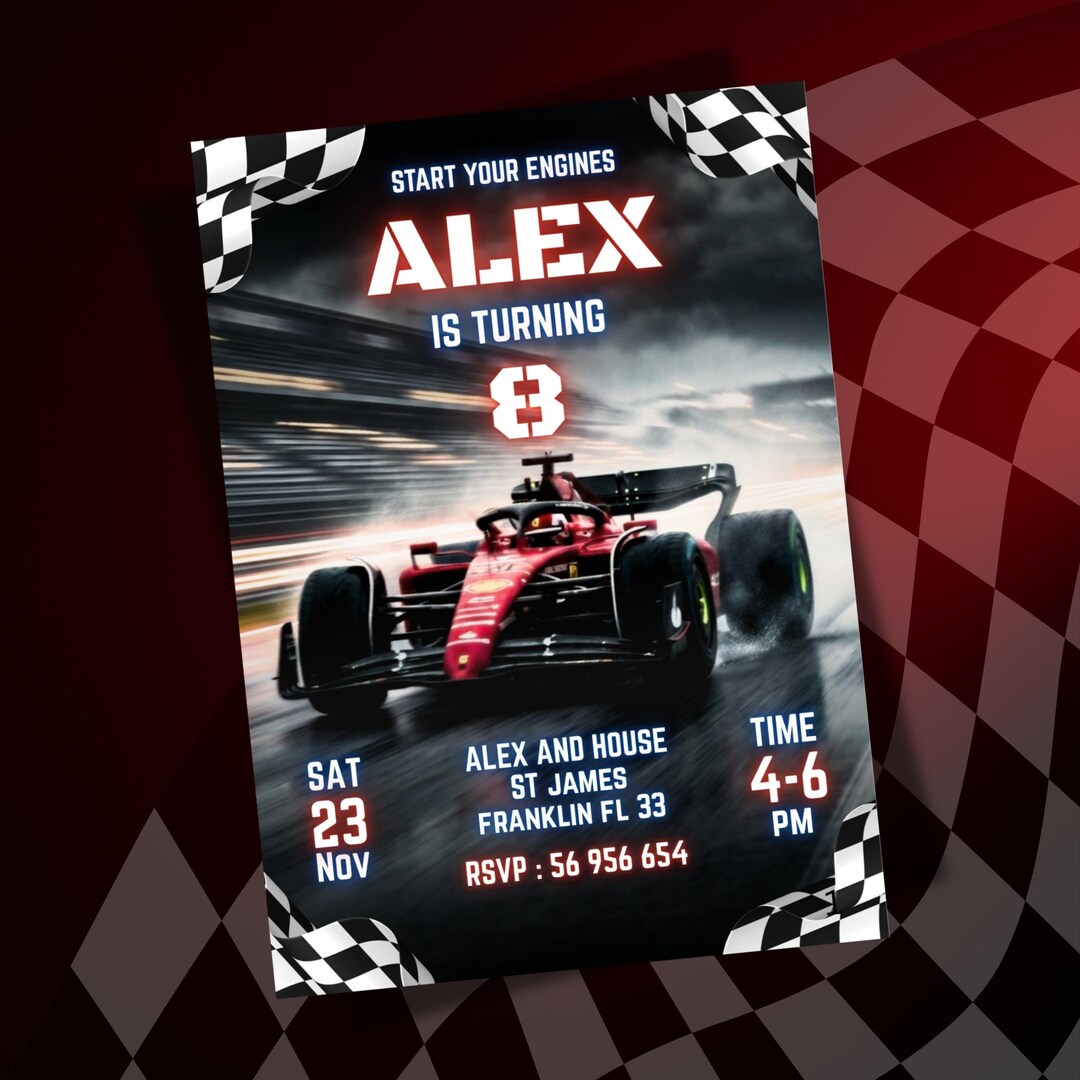 Formula One Birthday Invitation: Race Car Party, Canva Template ...