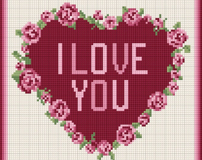 Love You Rose Heart Needlepoint Pattern | Valentine Design (digital PDF ...