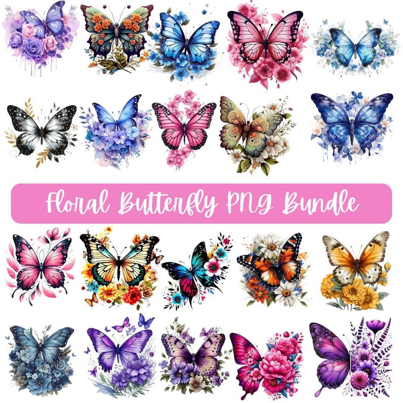 Watercolor Butterfly Clipart Bundle, Monarch Floral PNG, Spring Summer ...