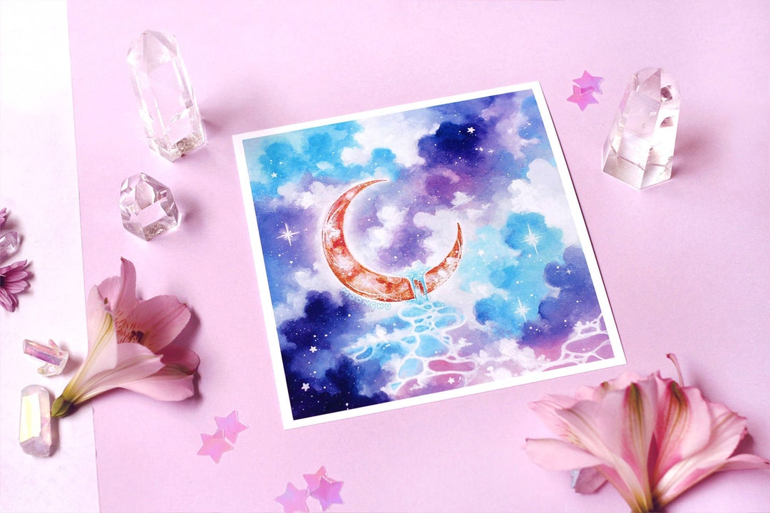 Rivulet Original Moon Art | WATERCOLOUR ART PRINT | Cloud Art Painting ...