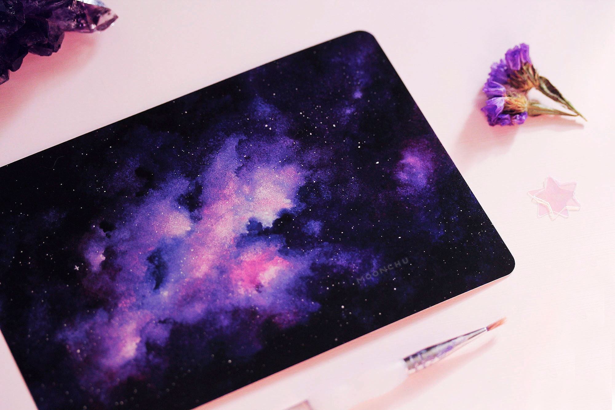 Violet nebula WATERCOLOUR ART PRINT dreamy art galaxy | Etsy