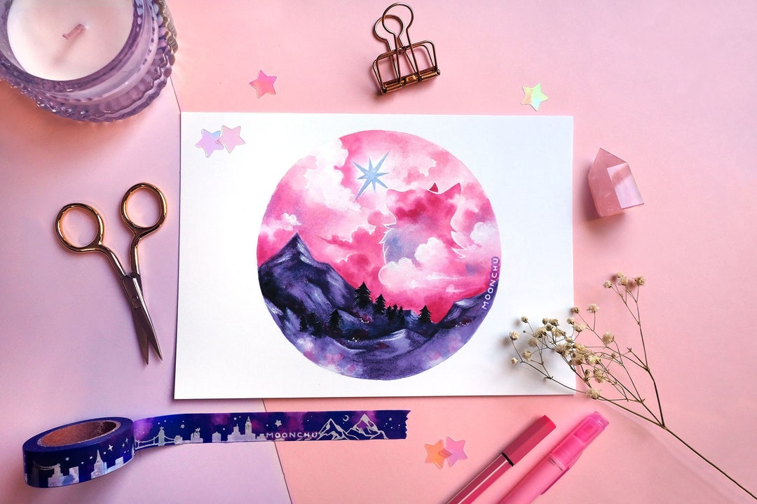 September's Harvest Moon Dog Husky Art | A5 MIXED MEDIA ART | Cute Dog ...