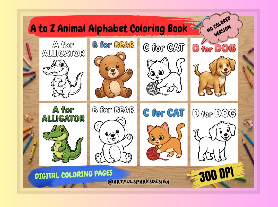 Animal Alphabet Coloring Pages A-Z | Printable Learning Activity PDF ...