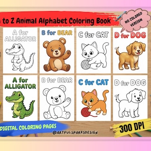 Animal Alphabet Coloring Pages A-Z | Printable Learning Activity PDF ...