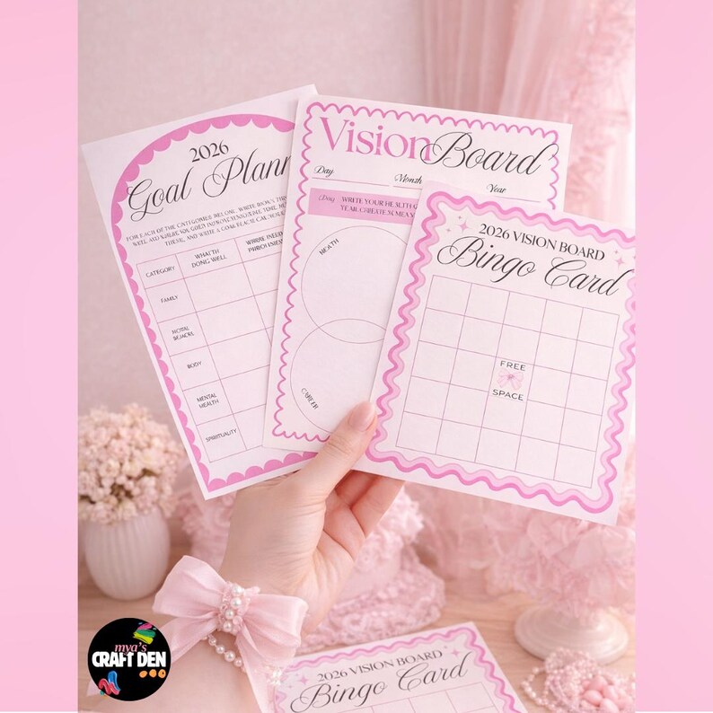 2026 Coquette Vision Board Kit | Goal Planner, Bingo Card (digital ...