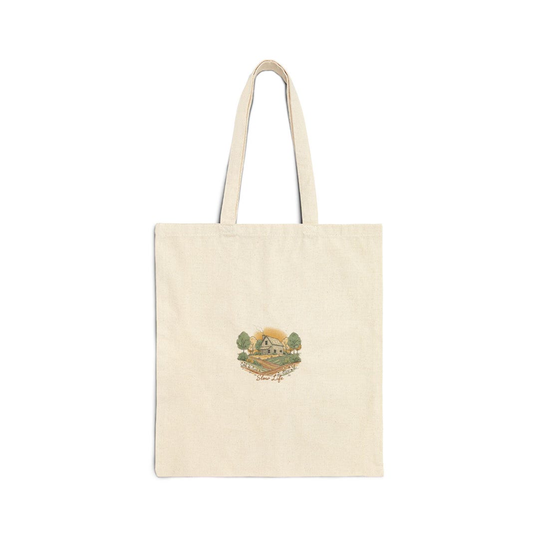 Cabin Landscape Tote | Cottagecore Wildflower, Woodland Line Art - Etsy