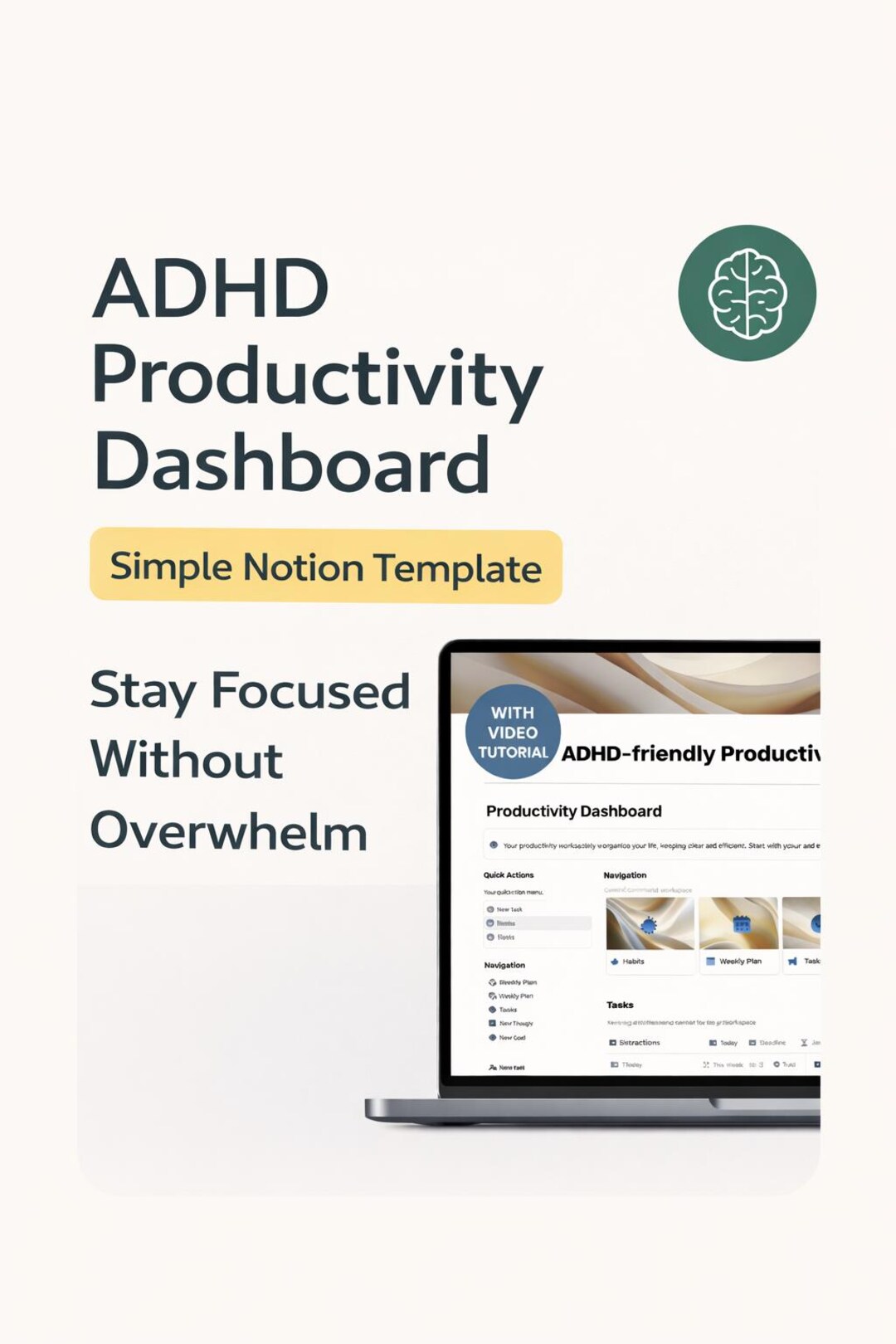 Adhd‑friendly Productivity Dashboard | Digital Notion Template for ...