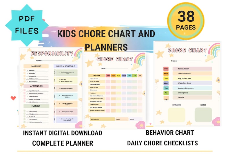 Kids Chore Chart Bundle | Daily Routine, Responsibility, Behavior ...