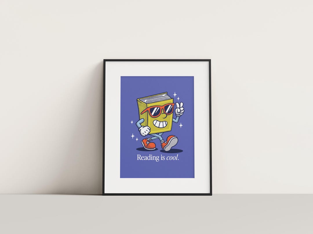 Reading is Cool, Book Character Art Print, Reading Poster (digital ...
