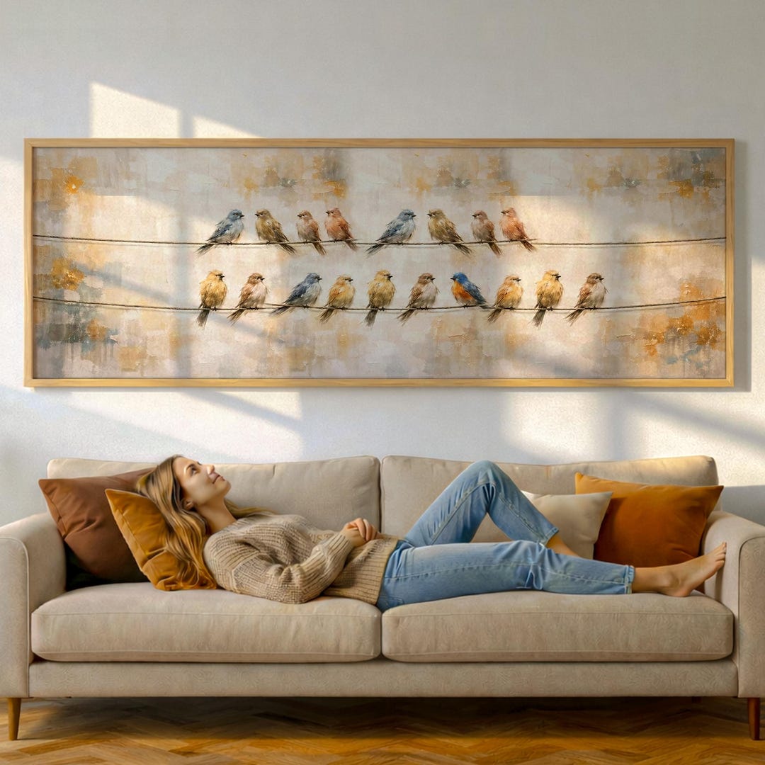 Flock of Birds Panoramic Large Wide Wall Art, Modern Farmhouse Living ...