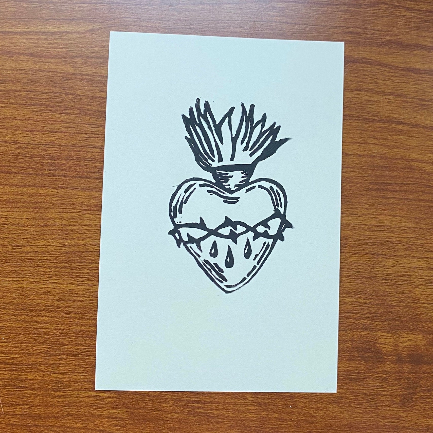 Sacred Heart Linocut Block Print - Etsy