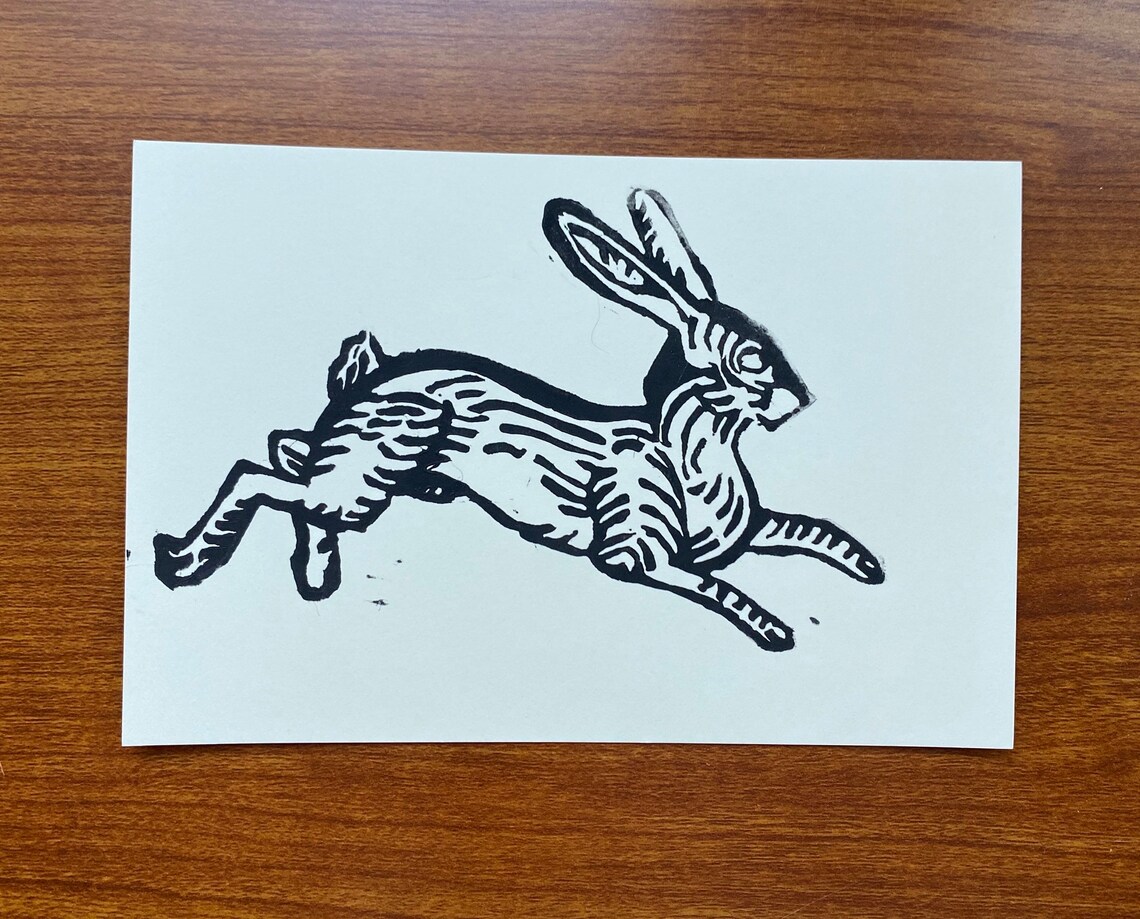 Rabbit Linocut Block Print - Etsy