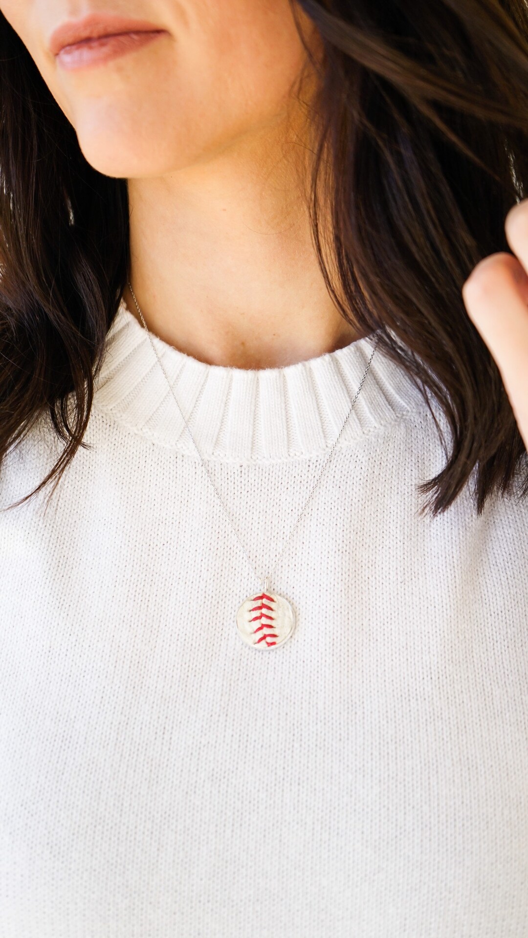 Baseball Seams Stitches Pendant Necklace With Dainty 18” Rolo Chain ...
