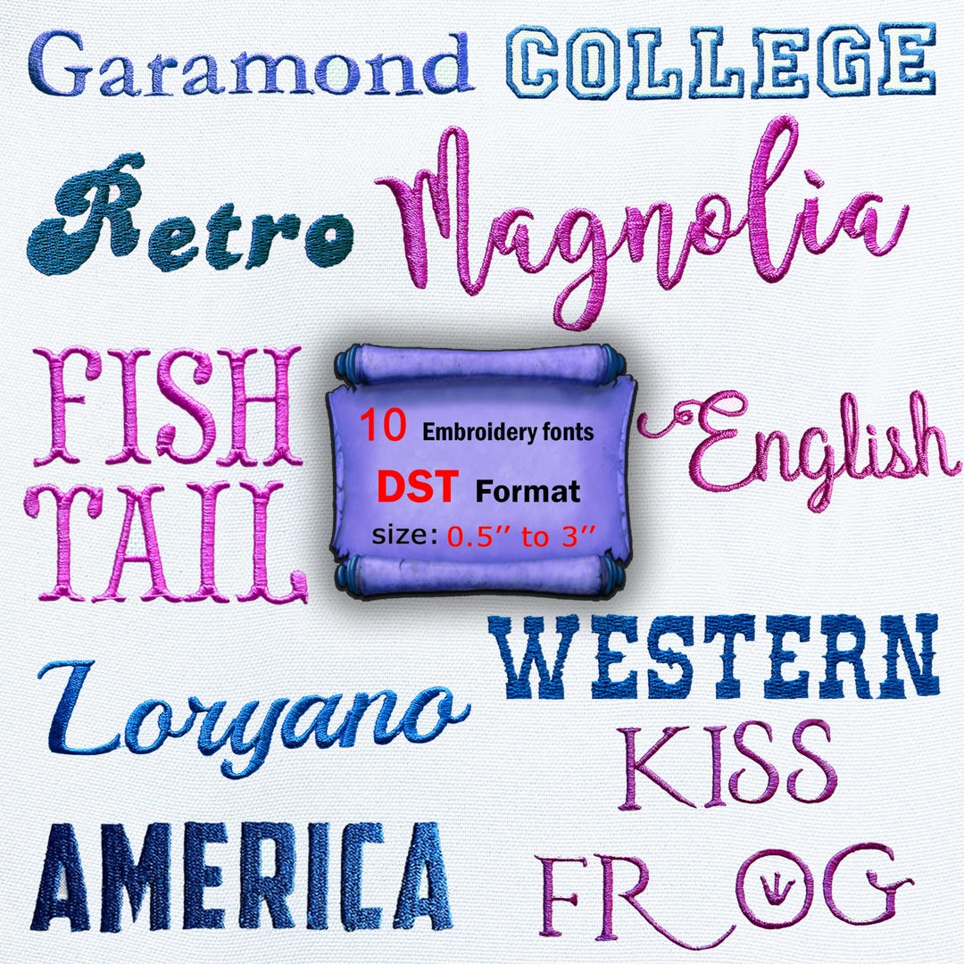 DST Embroidery Fonts, 10 Embroidery Fonts Bundle, Modern Embroidery ...