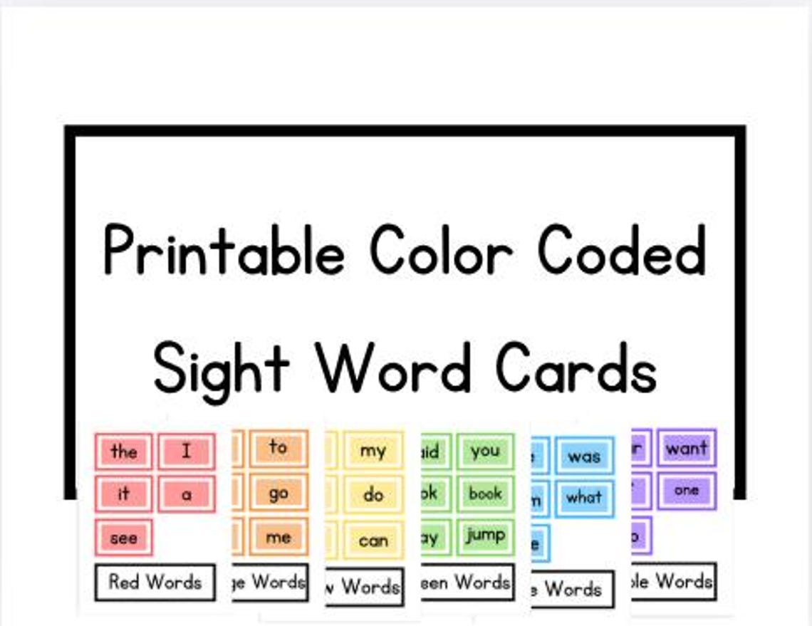 Color Coded Sight Word Cards Printable | Kindergarten Sight Words ...