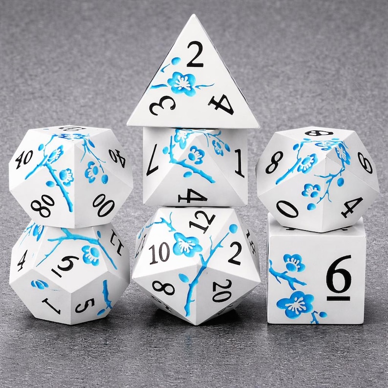 Glow in the Dark Metal Blossom DND Dice Set, Cherry Blossom Dice Set ...