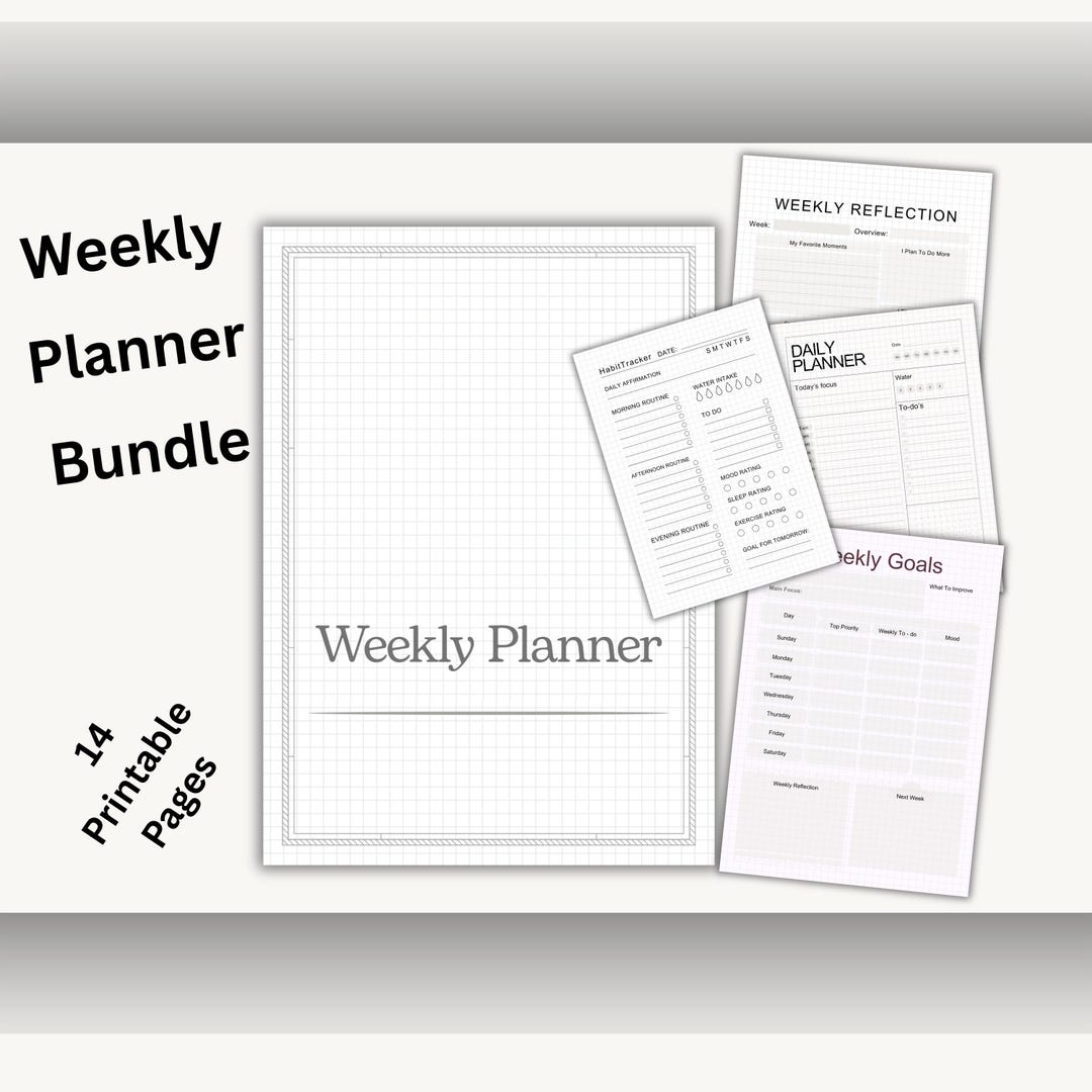 Weekly Planner Bundle, Printable Undated Organizer, Daily Pages, Habit ...