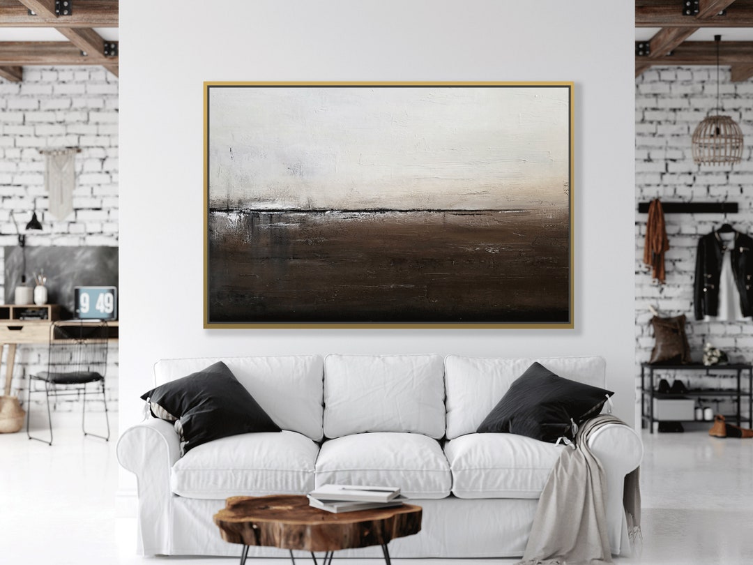 Original Neutral Wall Art, Long Horizontal Abstract Art, Oversized ...