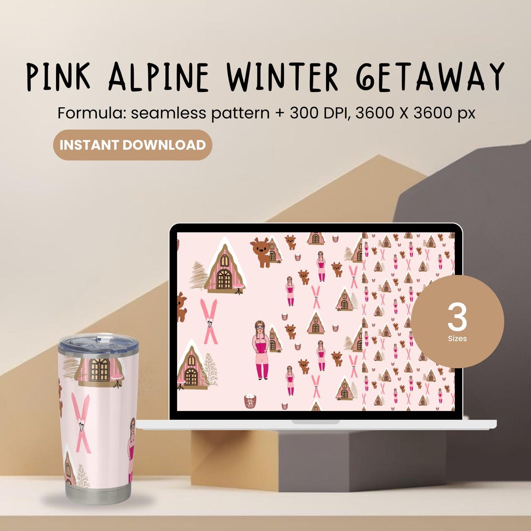 Pink Alpine Winter Seamless Pattern | Chalet & Ski Design (digital ...