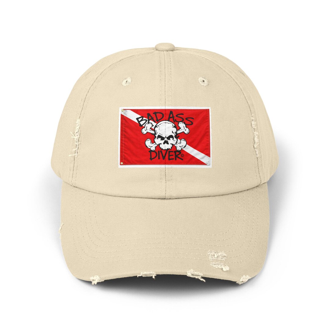 Badass Diver Cap | Scuba Flag Skull Distressed Hat - Etsy