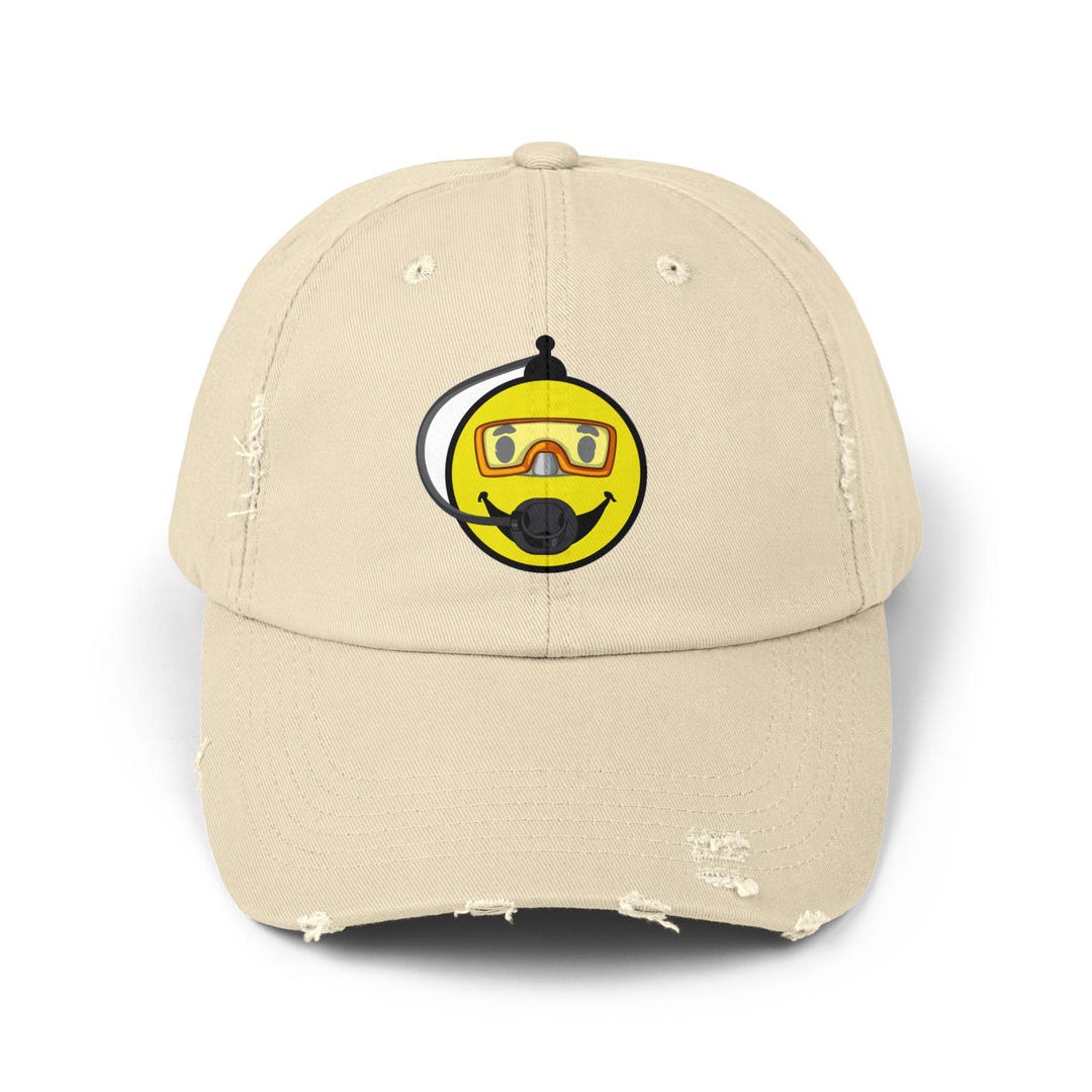 Scuba Diver Emoji Cap | Distressed Baseball Hat, Diving Mask Smiley - Etsy