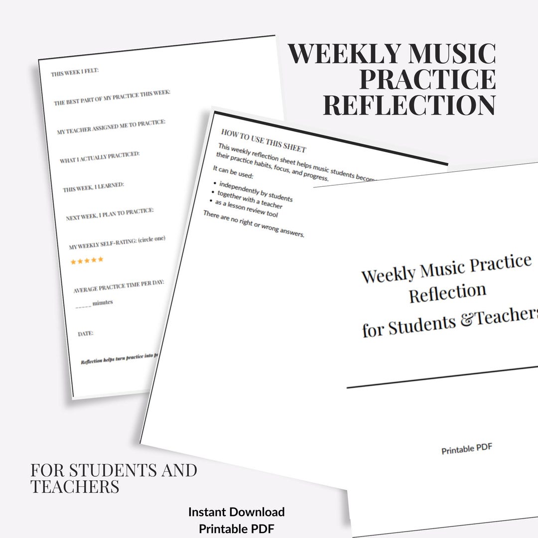 Weekly Music Practice Reflection Sheet | Printable Practice Review for ...