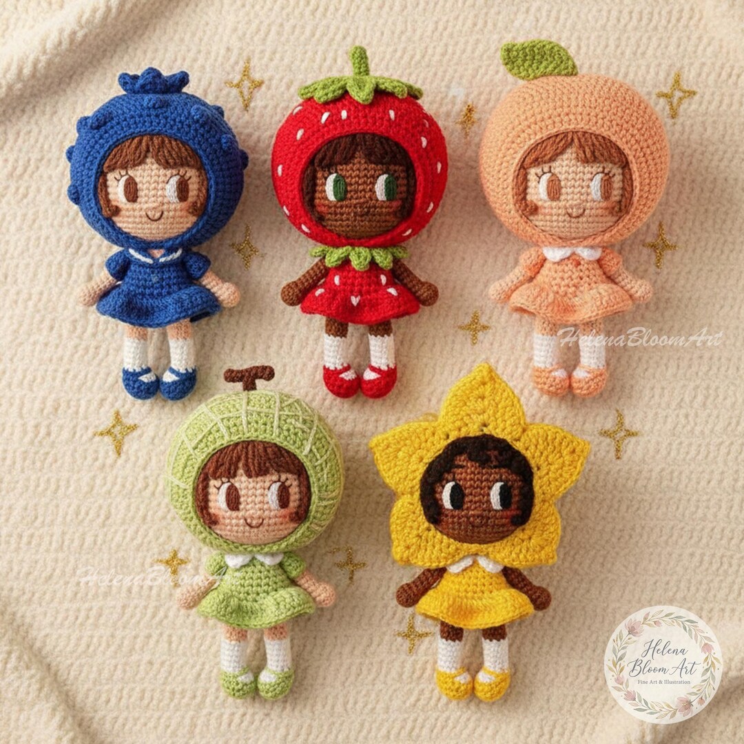 Fruit Crochet Dolls Set, Mini Amigurumi Fruit Girl, Strawberry ...
