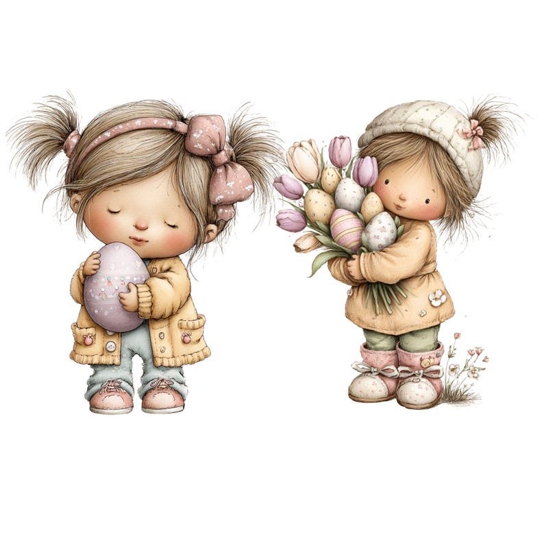 Easter Baby Girls Clipart Bundle, Watercolor Baby Girls With Eggs and ...