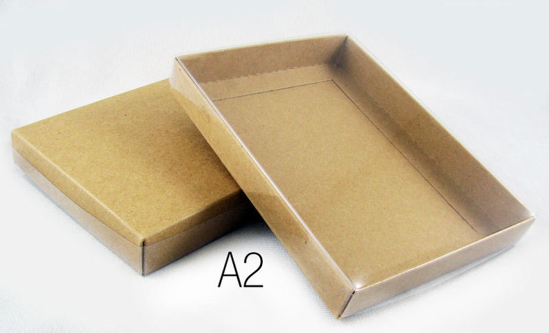 Clear Lid Boxes With Natural Kraft Base, A2 or 5.5 Bar Size (5 7/8 X 4 ...