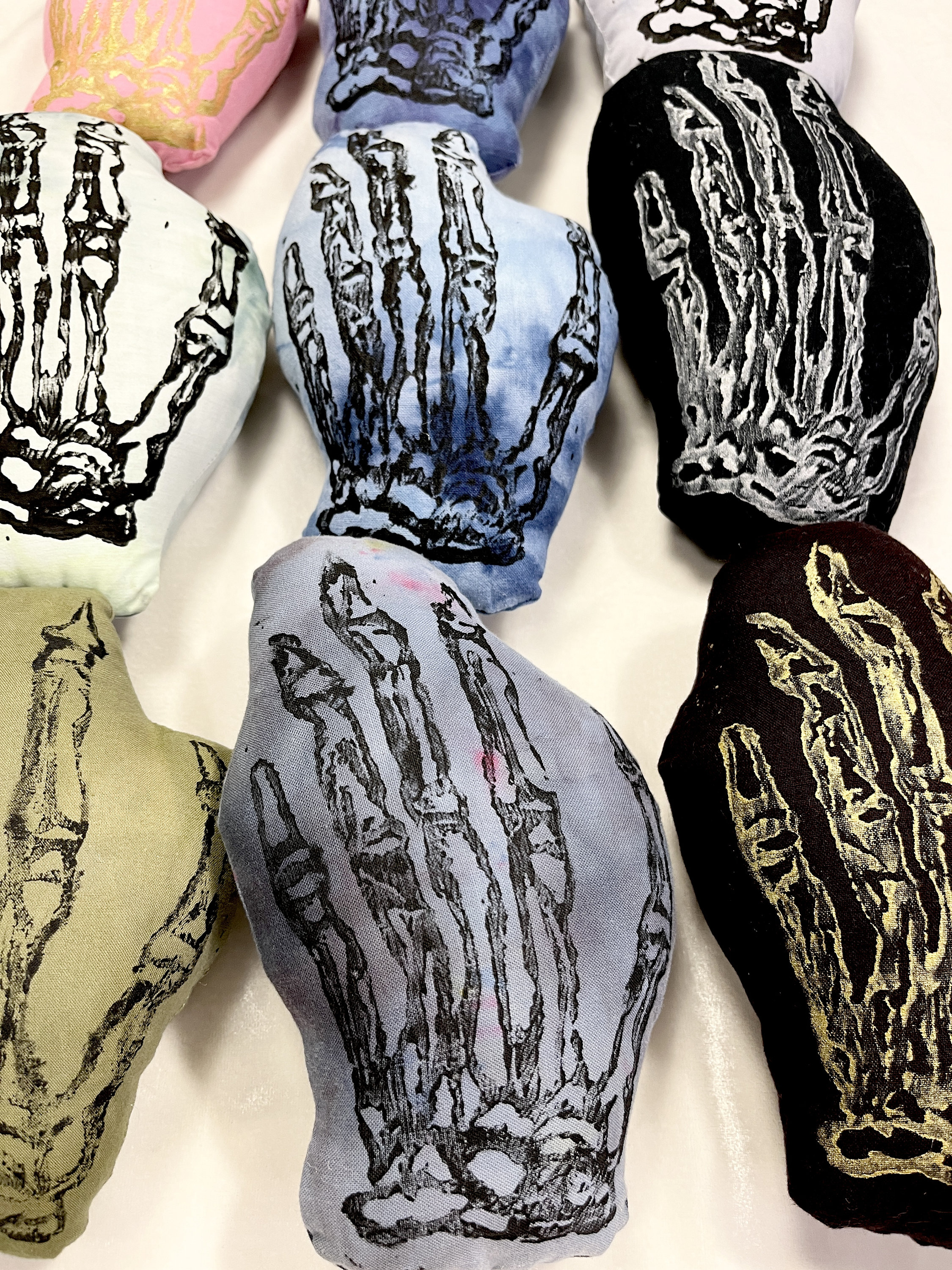 Anatomical Skeleton Hand Plushie Block Printed, Ice Dye Skeletal Bones ...