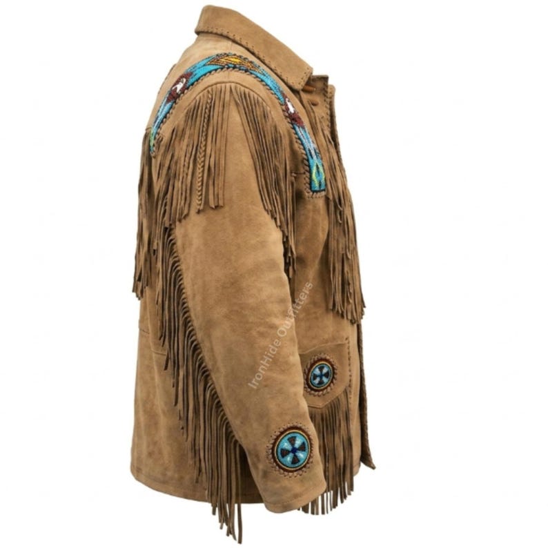 Mens Suede Fringe Leather Jacket, Vintage Handmade Beaded Western ...