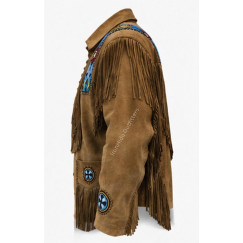 Mens Suede Fringe Leather Jacket, Vintage Handmade Beaded Western ...