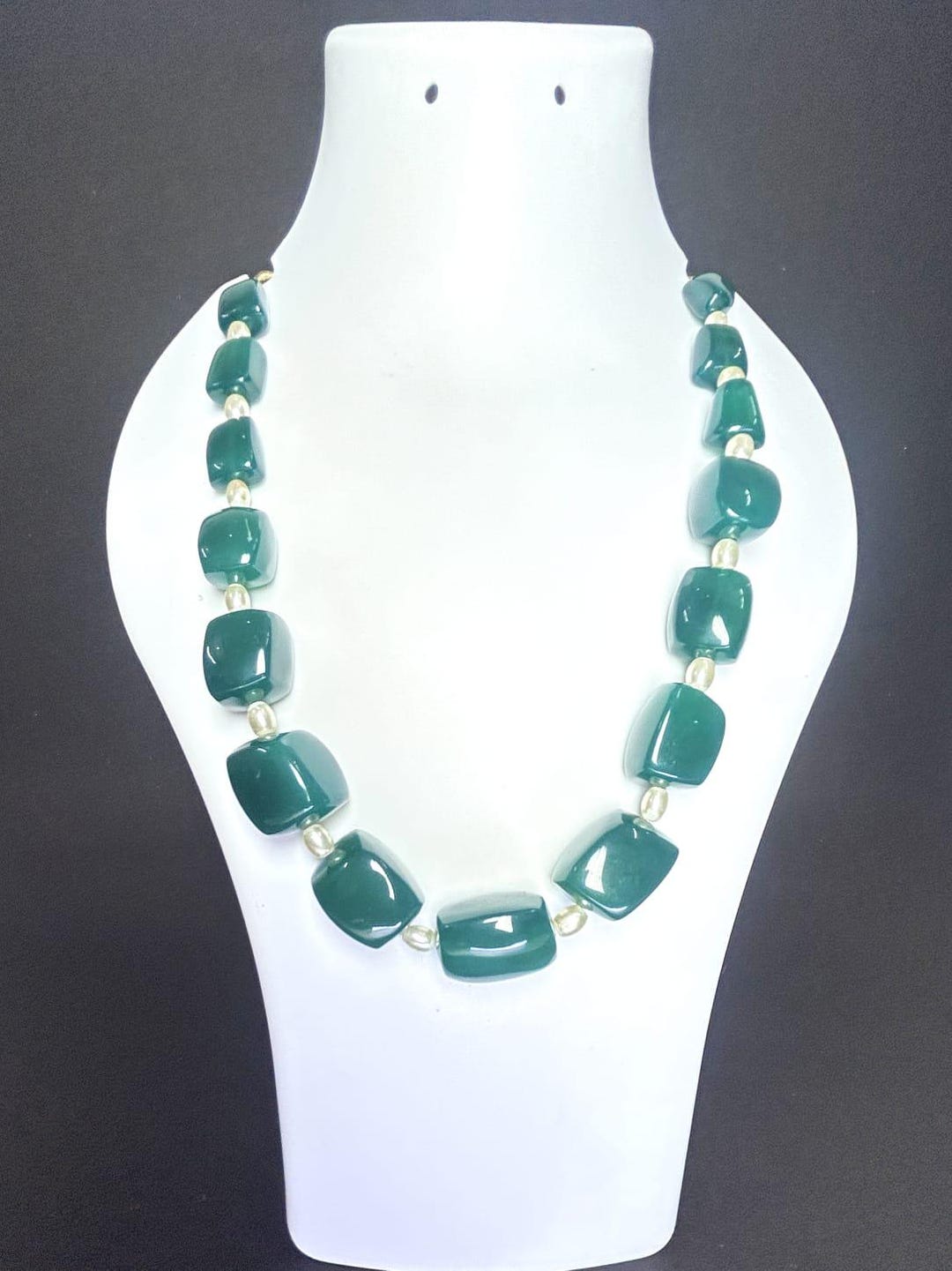 Handmade Green Onyx Tumble Necklace: India Mines, 581.45 Carat - Etsy