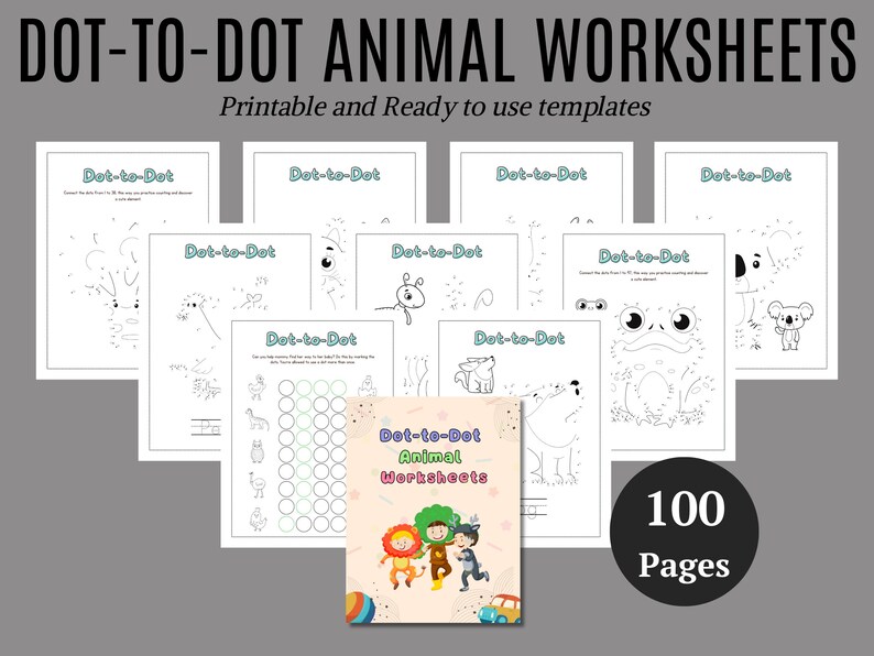 Dot-to-dot Animal Worksheets | Connect the Dots Printable Pages ...