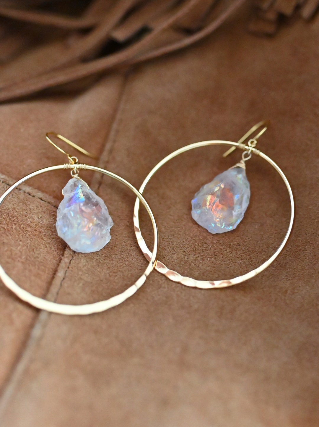 Angel Aura Quartz Gold Crystal Earrings Handmade Earrings Geometric ...