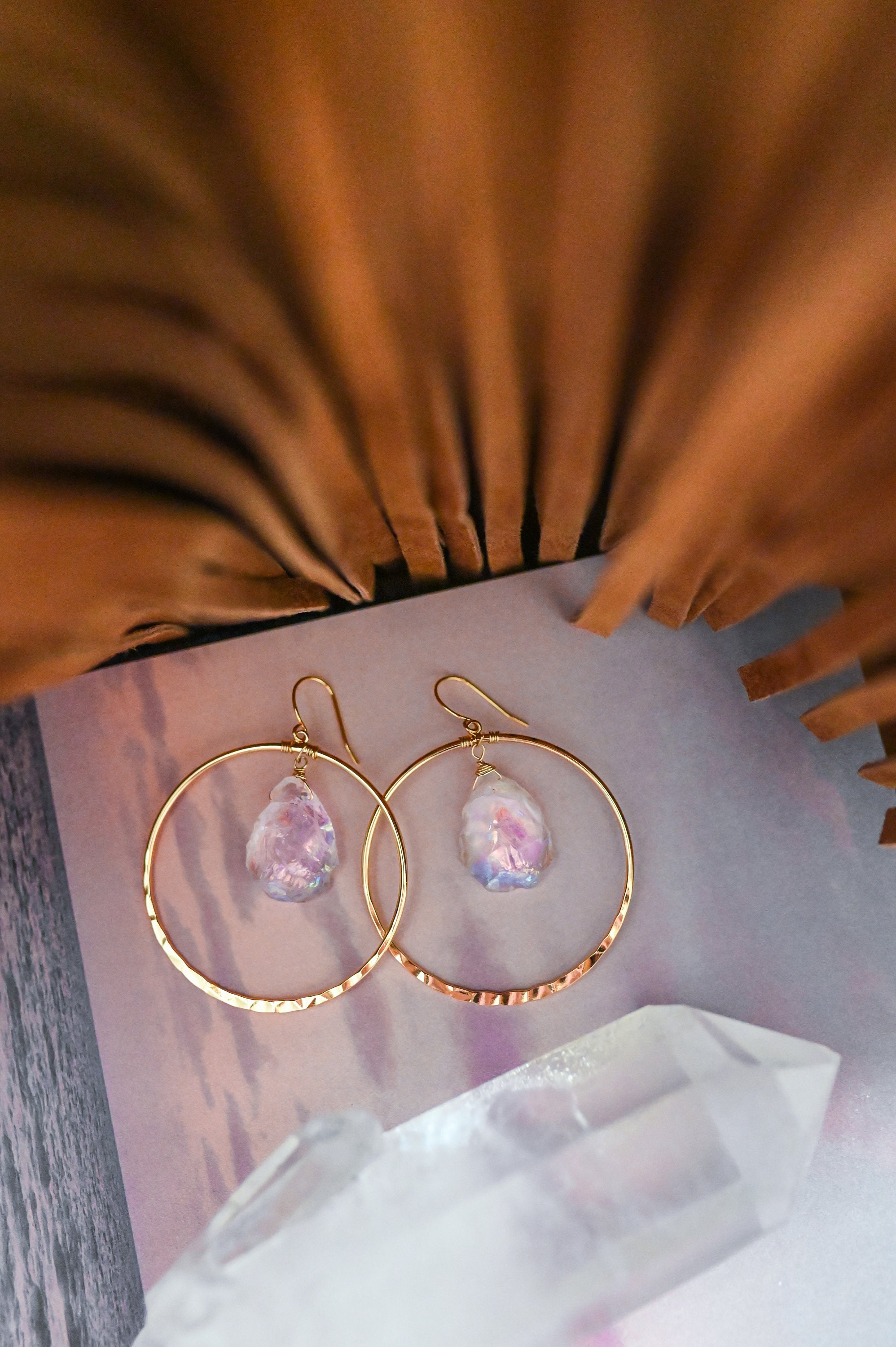 Angel Aura Quartz Gold Crystal Earrings Handmade Earrings | Etsy