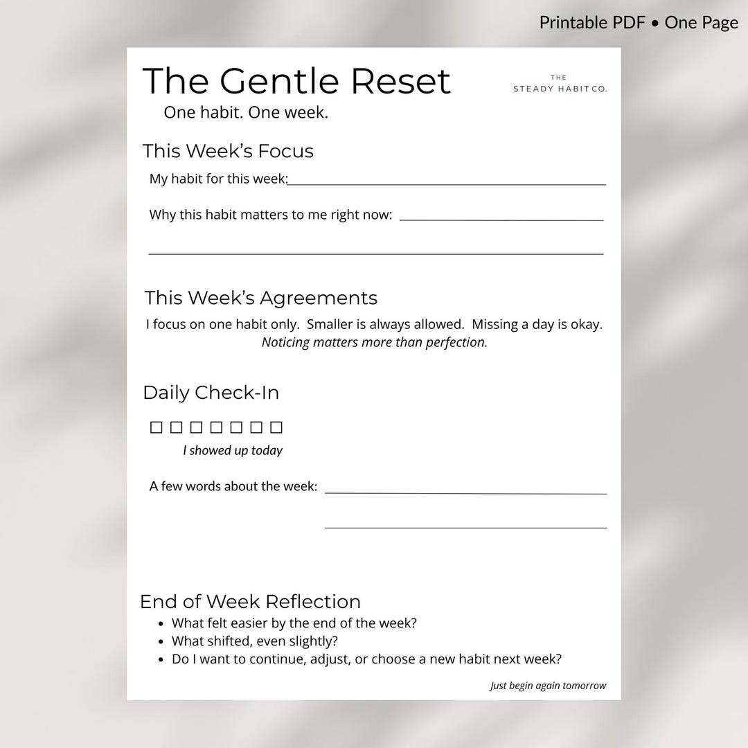 The Gentle Reset — Weekly Habit Tracker Printable | One Habit Focus ...