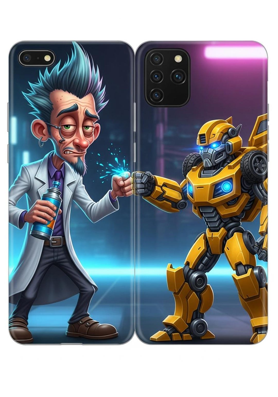 Sci-fi Cartoon Scientist and Robot Digital Art | Phone Case Design ...