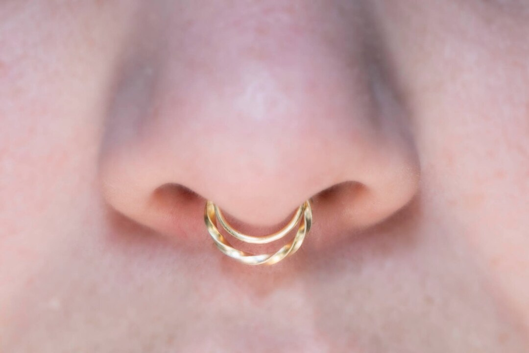 Gold Fake Septum Cuffs Set: 2 Nose Cuffs, Twisted & Plain, No Piercing ...
