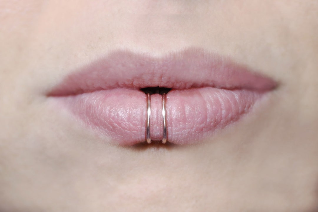 Dolphin Kiss Lip Cuff NO PIERCING Rose Gold, Fake Lip Ring, Double Fake ...