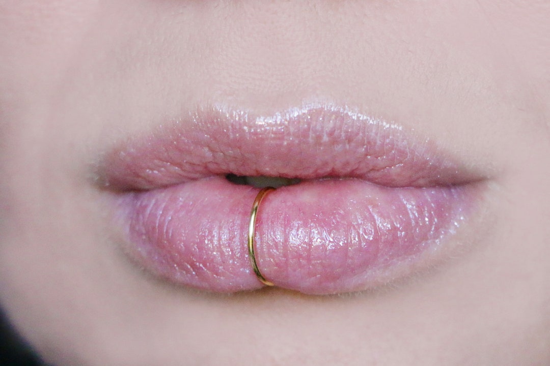 14k Gold Lip Cuff: 20 Gauge, Comfortable, Handmade Fake Lip Ring, Lip ...