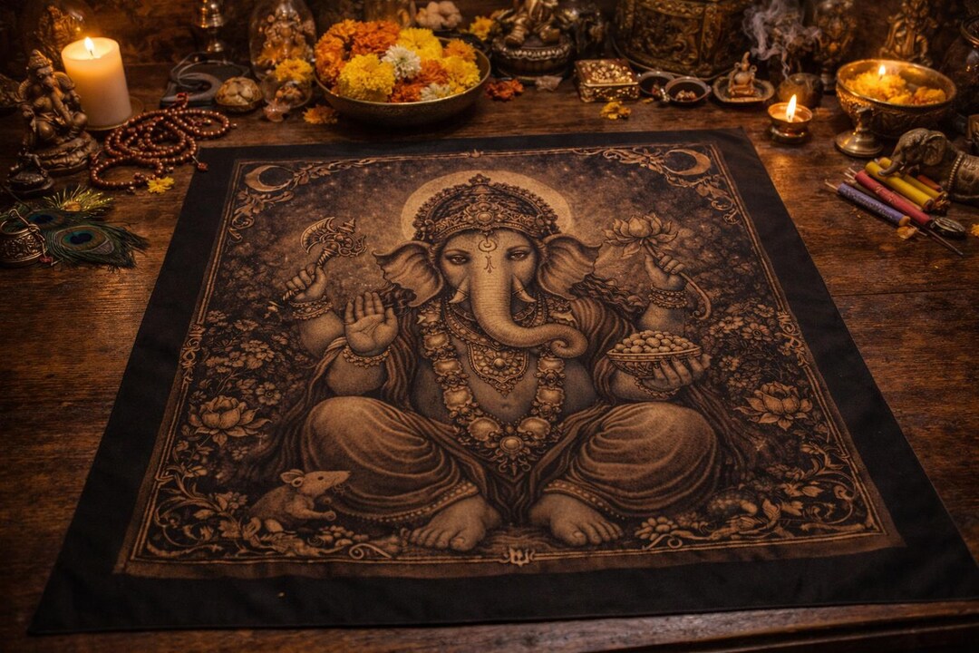 Ganesha Altar Cloth, Lord Ganesha Ritual Cloth, Hindu Devotional ...