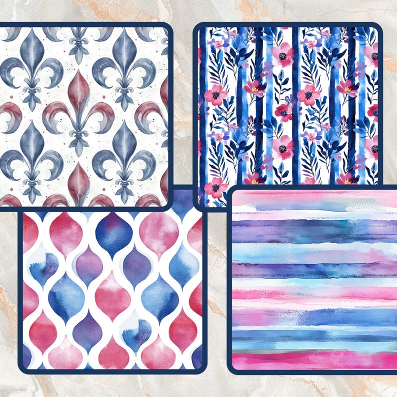 Blue & Red Wine Seamless Square Printable Paper, Volume 2 (digital ...