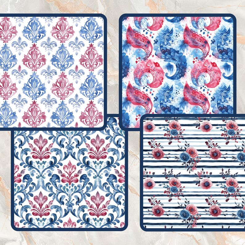 Blue & Red Wine Seamless Square Printable Paper, Volume 2 (digital ...