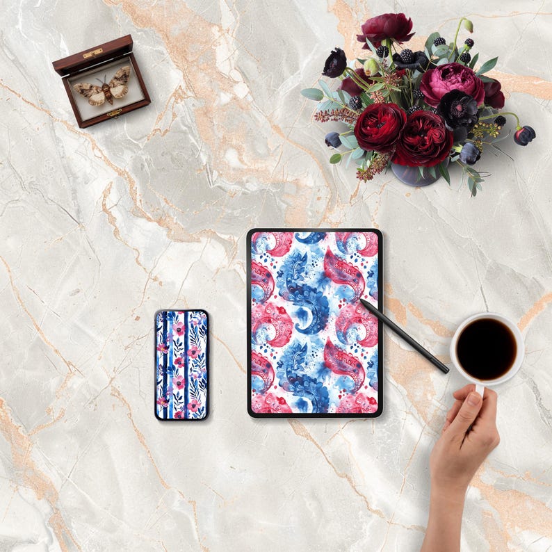 Blue & Red Wine Seamless Square Printable Paper, Volume 2 (digital ...